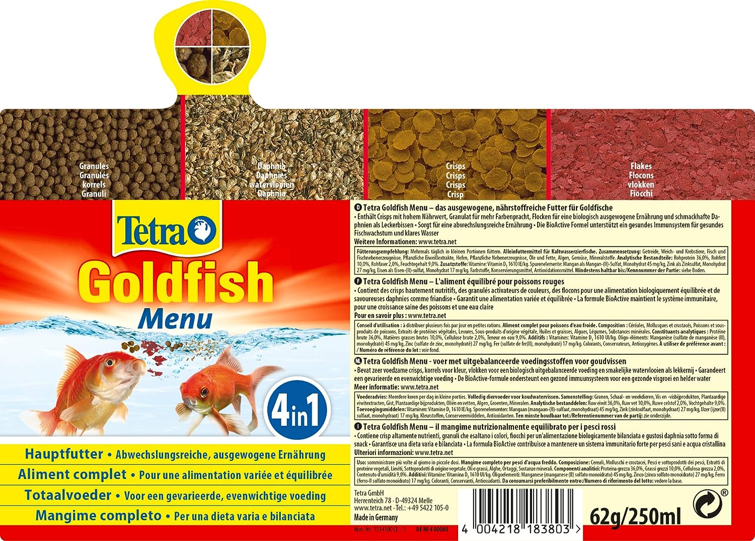 TETRA GoldFish Menu 250 ml assortiment de 4 aliments complets 4 en 1 ...