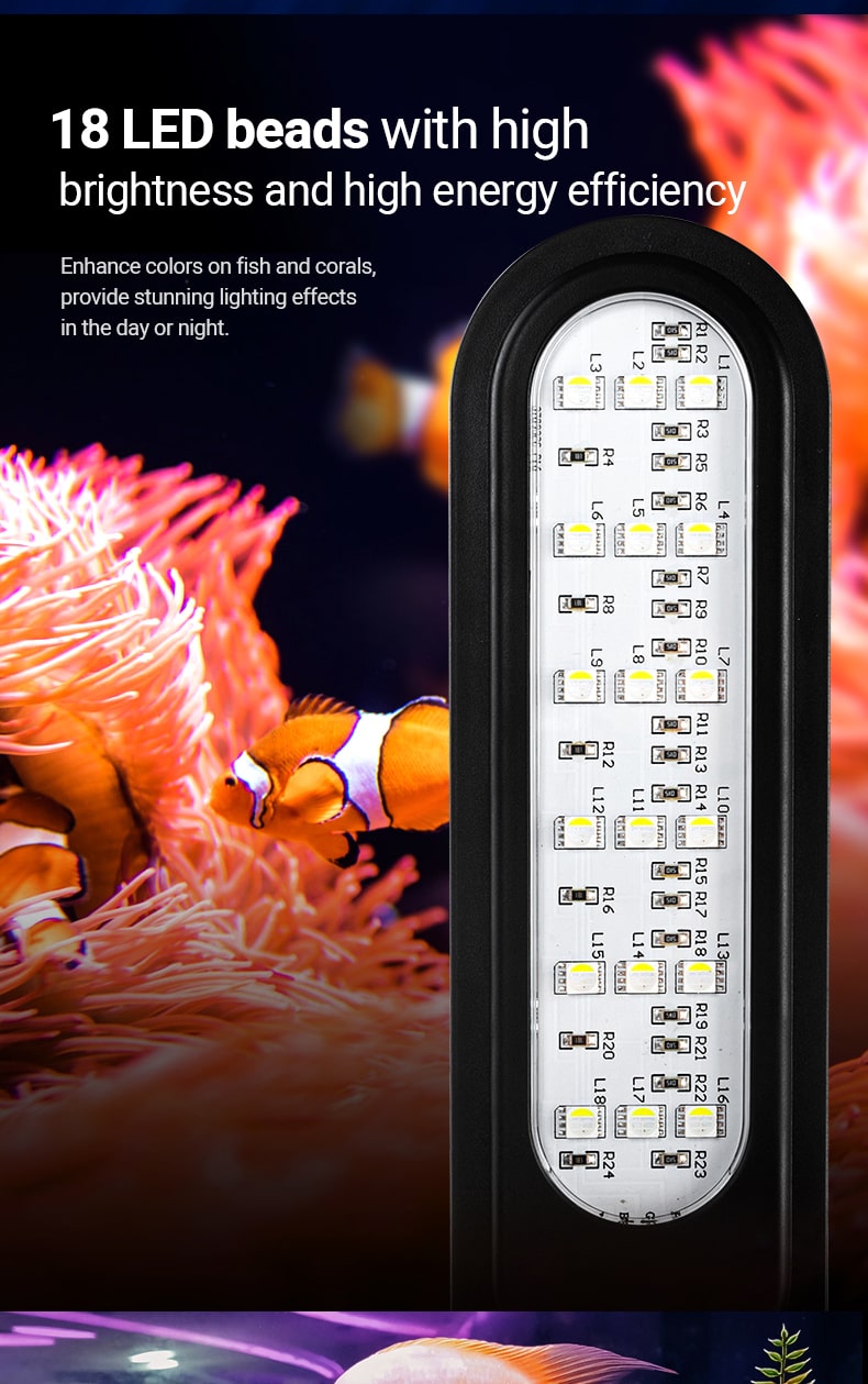 YAUBAY Day & Night 5W lampe 18 LEDs Multi-Spectre nano-aquarium d'eau ...