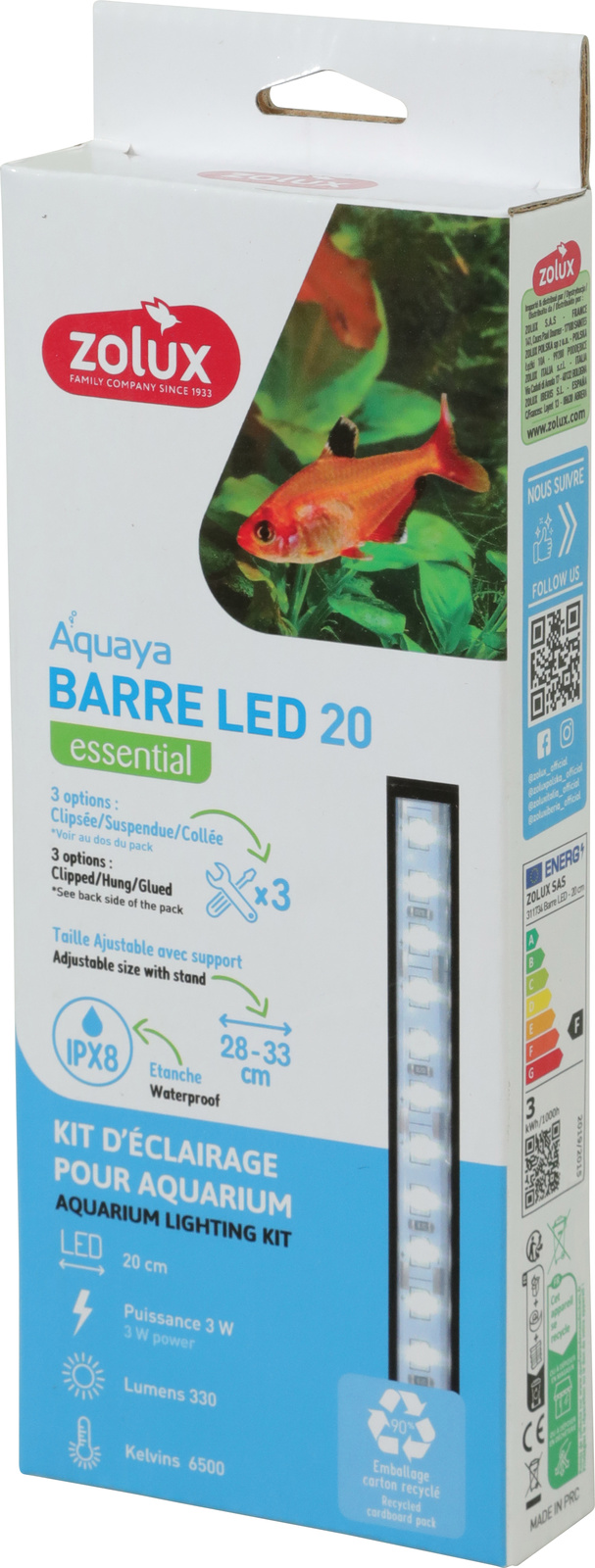 ZOLUX Barre Led 20 cm rampe d'éclairage LEDs 6500K pour aquarium de 28 ...