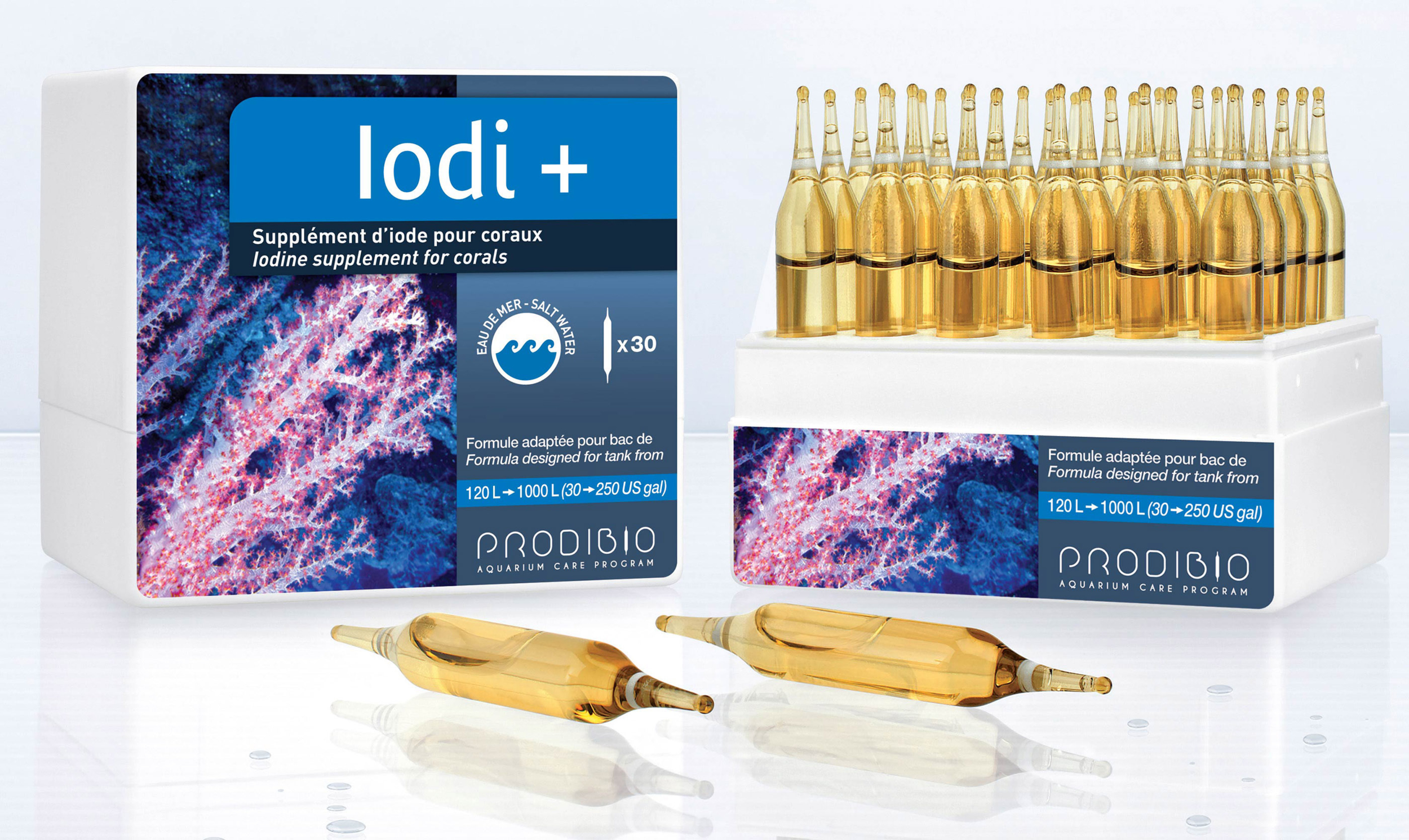 PRODIBIO Iodi + 30 ampoules supplément d'iode pour aquarium récifal. Traite jusqu'à 6000 L ...