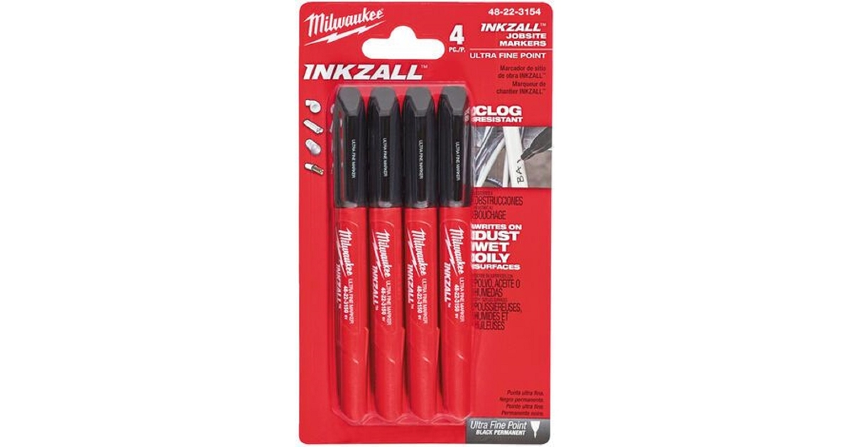 Pack de 4 marqueurs INKZALL noir pointe fine 0.6 mm Milwaukee 48223154 ...