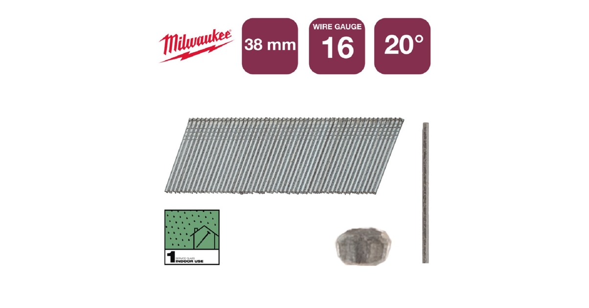 Boite de 2000 clous de finition galvanisé gauge 16 38mm Milwaukee ...