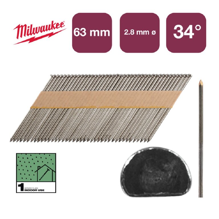 Boite de 2200 clous de charpente 34° tête en D 63 mm Milwaukee ...