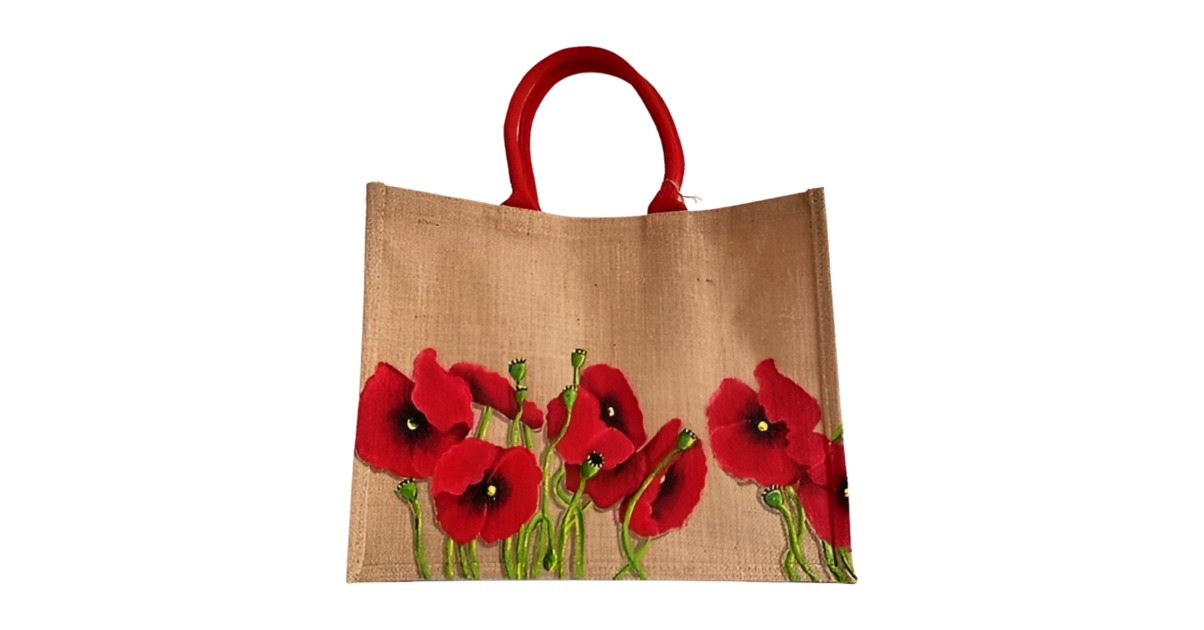 Rouge! Grand sac Coquelicots jute peint main Elles et No.