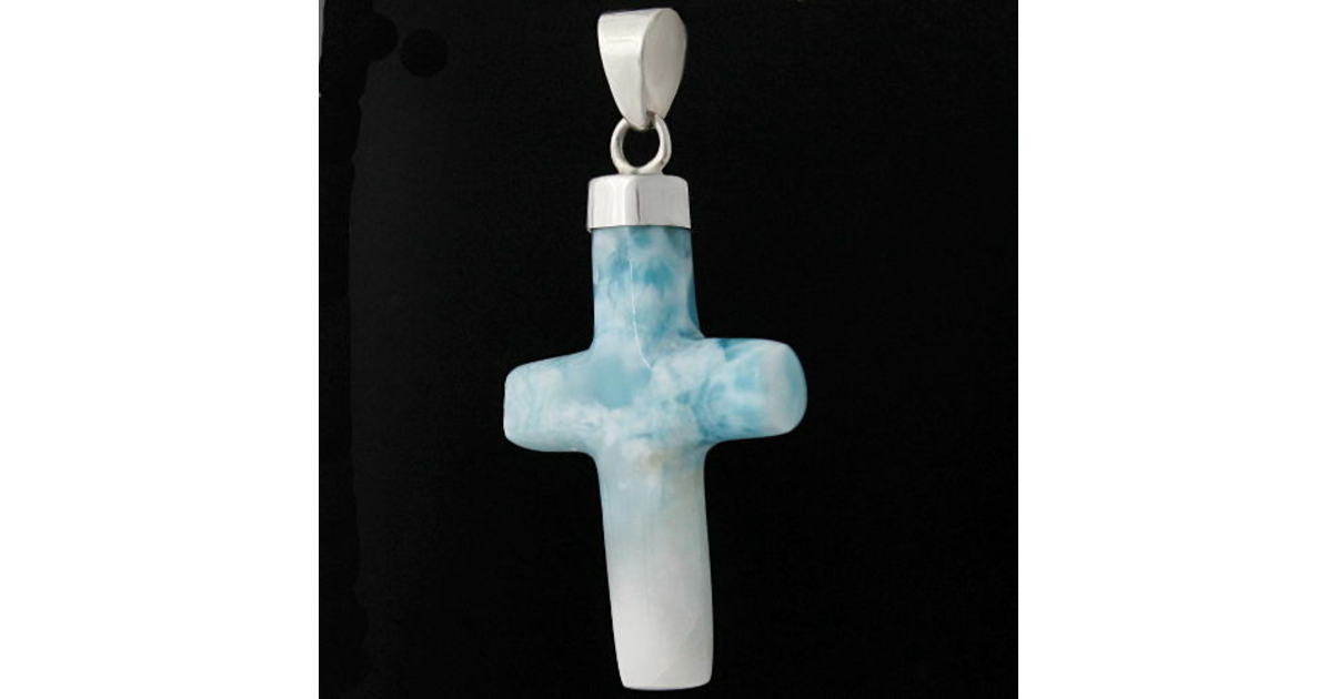 Pendentif Croix Larimar des Caraïbes & argent 925, modèle au choix