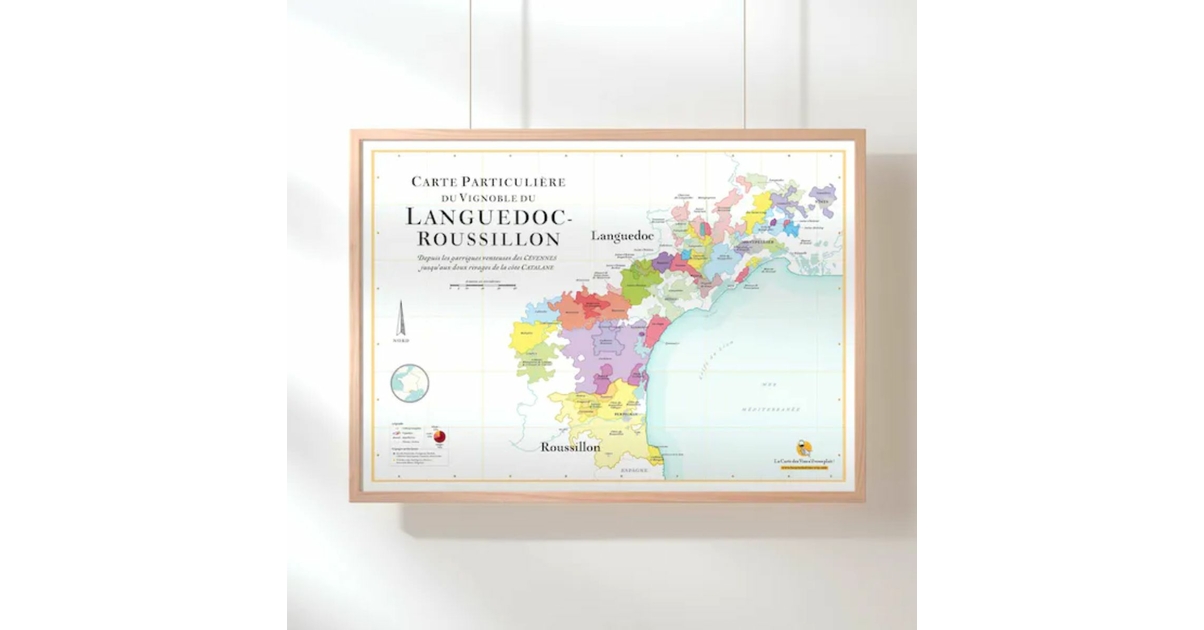 Carte des Vins du Languedoc Roussillon - 50 x 70 cm - Affiche sur le ...