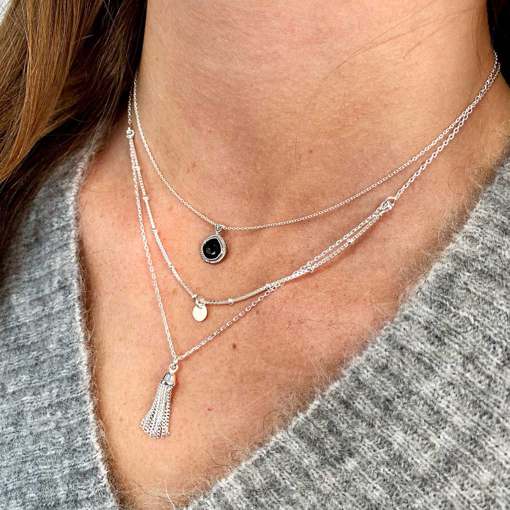 COLLIER DOUBLE RANGS PETITE PASTILLE ET POMPON - COLLIERS ARGENT 925 ...