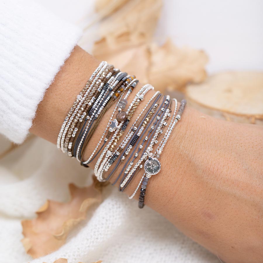 BRACELET MULTI TOURS MARRON GRIS PERLE ETOILE ET ANDALOUSITE ...