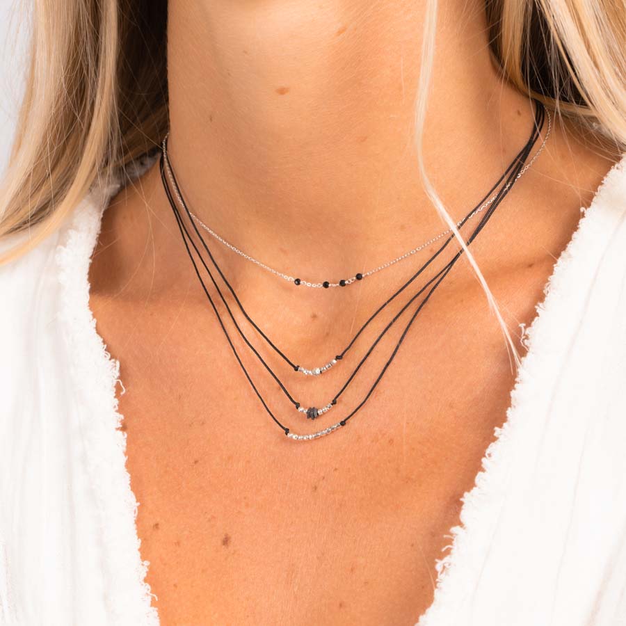 COLLIER TRIPLE RANGS NOIR PERLE ARGENT ET HEMATITE - COLLIERS ARGENT ...