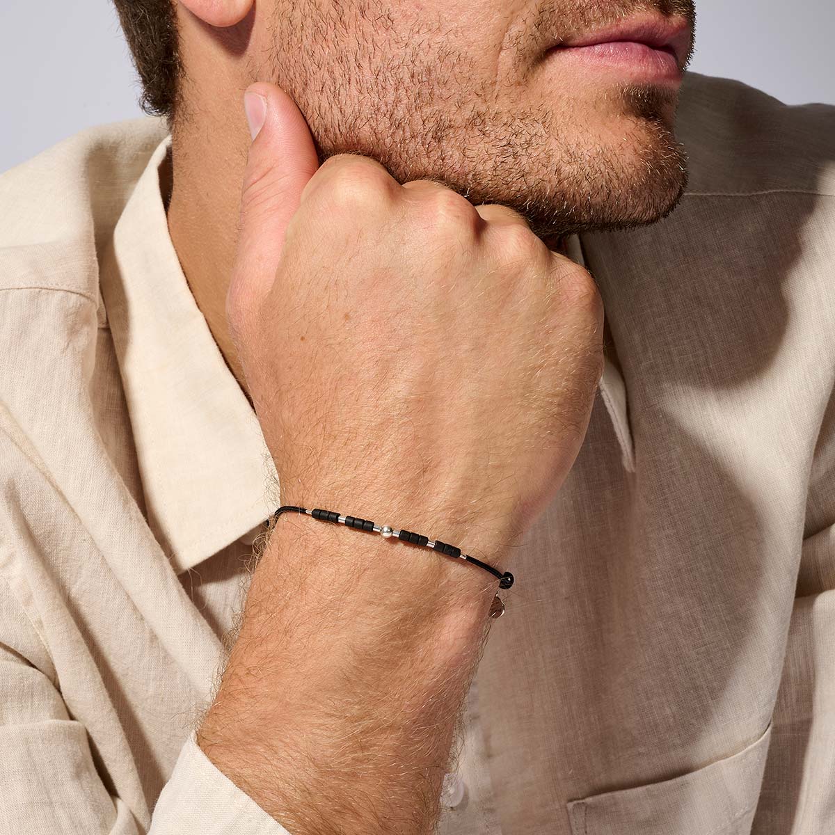 BRACELET HOMME SILVER BLACK MEN