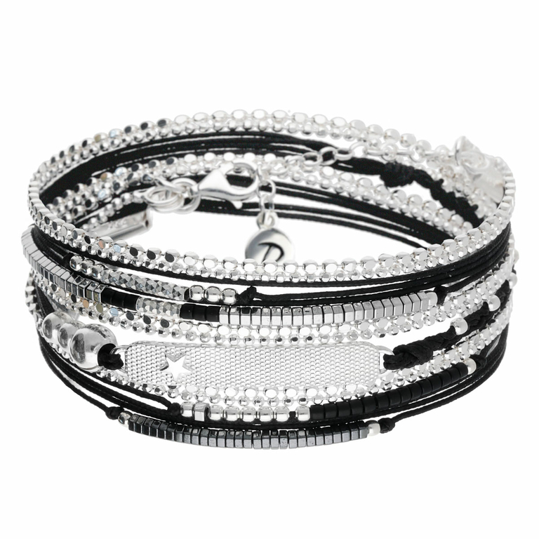 Bracelet Triple Tours Noir Plaque Étoile - DORIANE BIJOUX