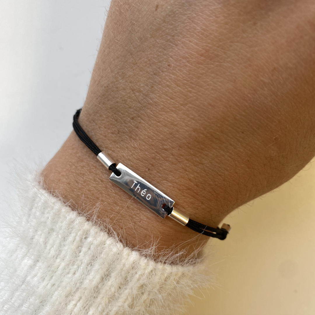 Bracelet Enfant Cordon Plaque À Graver Noir - DORIANE BIJOUX