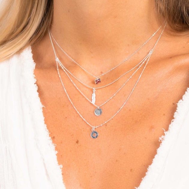 COLLIER TRIPLE RANGS PLUME-PASTILLE-ETOILE DU NORD - COLLIERS ARGENT ...