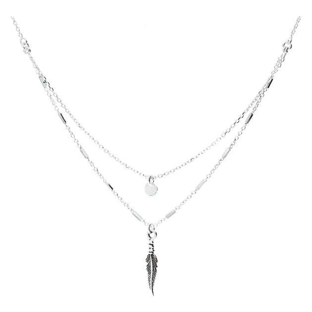 COLLIER DOUBLE RANG PLUME ET PASTILLE - COLLIERS ARGENT 925/Colliers ...