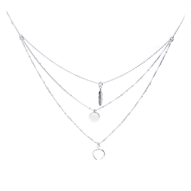 COLLIER TRIPLE RANGS PLUME-PASTILLE-CORNE - COLLIERS ARGENT 925 ...