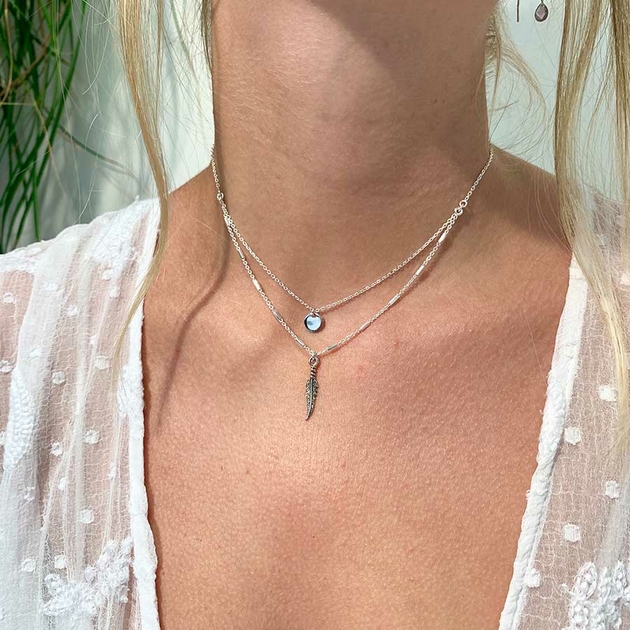 COLLIER DOUBLE RANG PLUME ET PASTILLE - COLLIERS ARGENT 925/Colliers ...