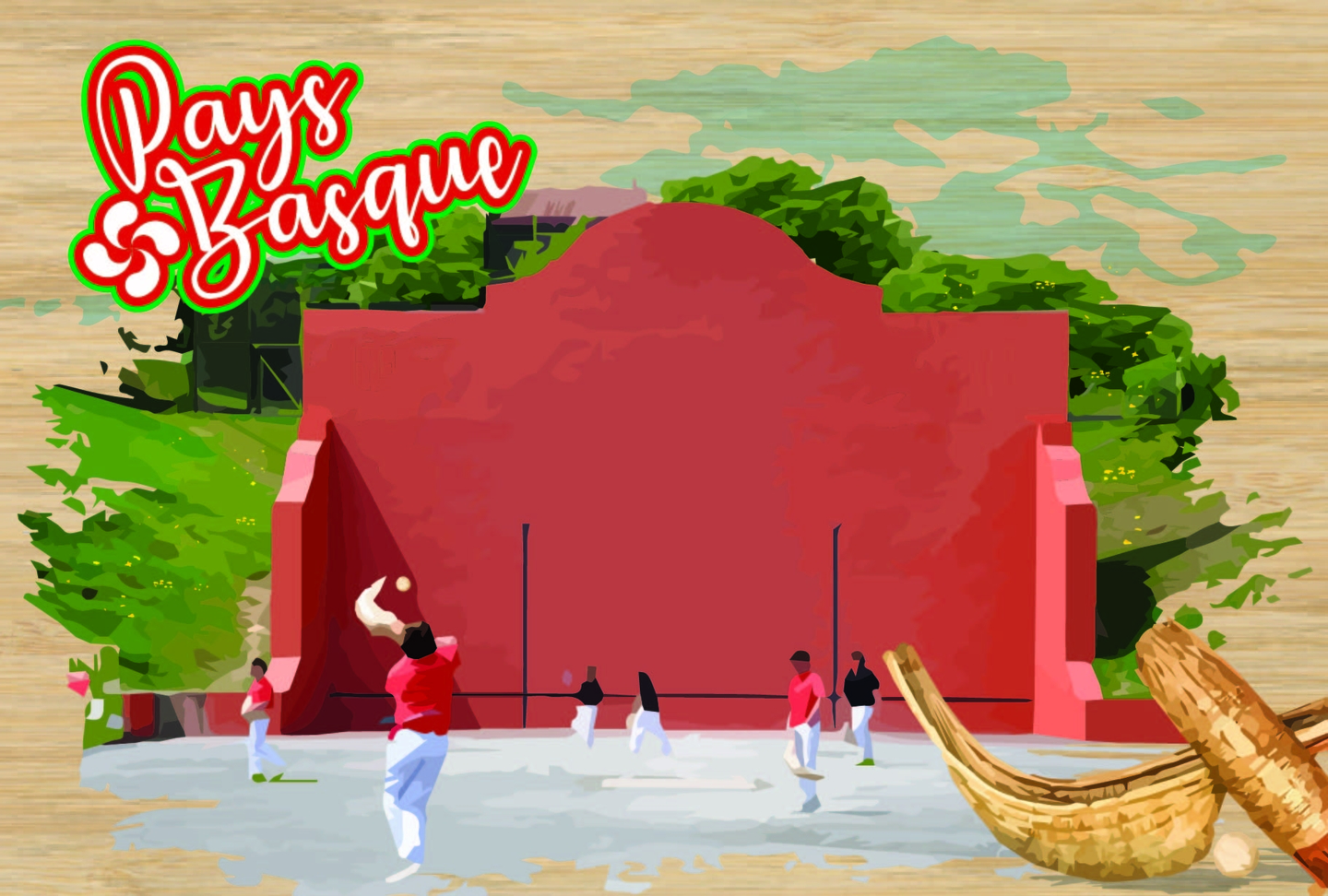 LOT DE 10 CARTES - MUR DE PELOTE - PAYS BASQUE - GRAPHIC WOOD