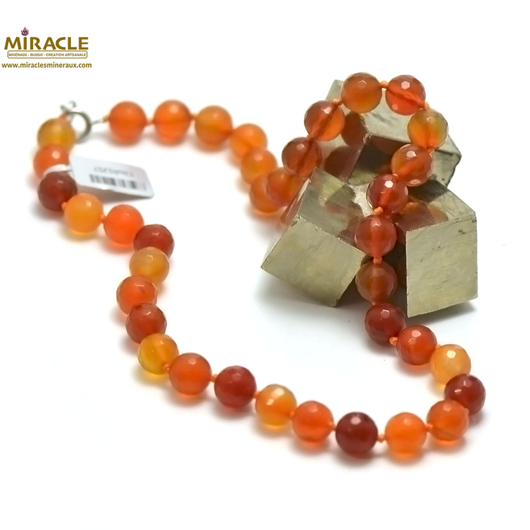 collier cornaline, perle "ronde facettée 10 mm" - Collier/Cornaline ...