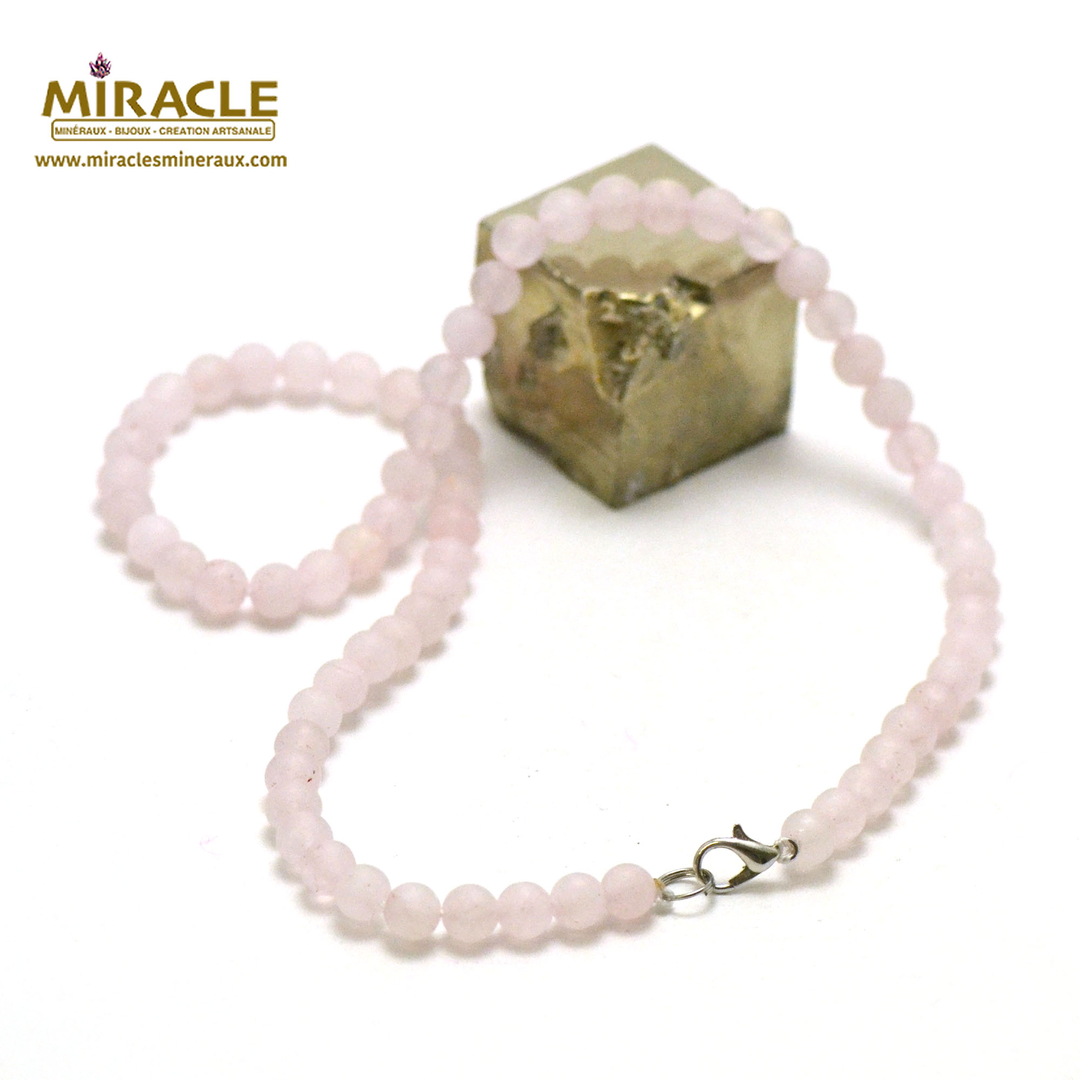 collier quartz rose givré "perle mat ronde 6 mm" - Collier/Quartz rose ...