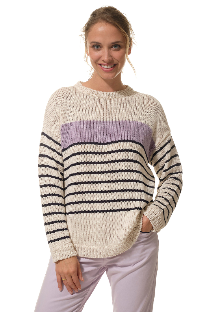 Pull femme à col rond et rayures marines REGLISSE - Hublot Nice