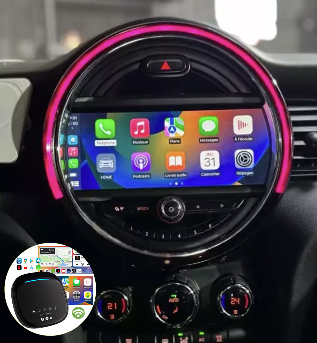 CarPlay & Android Auto Mini | Installation Plug & Play sur Mini Cooper