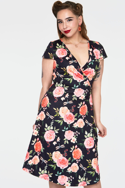 Robe Voodoo Vixen PinUp Rétro 50's Rockabilly Rose Wrap - Vêtements ...