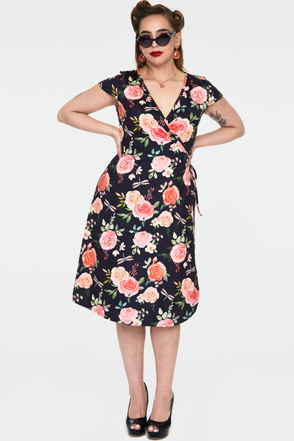 Robe Voodoo Vixen PinUp Rétro 50's Rockabilly Rose Wrap - Vêtements ...