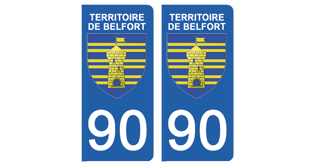 2 stickers pour plaque d'immatriculation Auto, 90 blason du Territoire ...