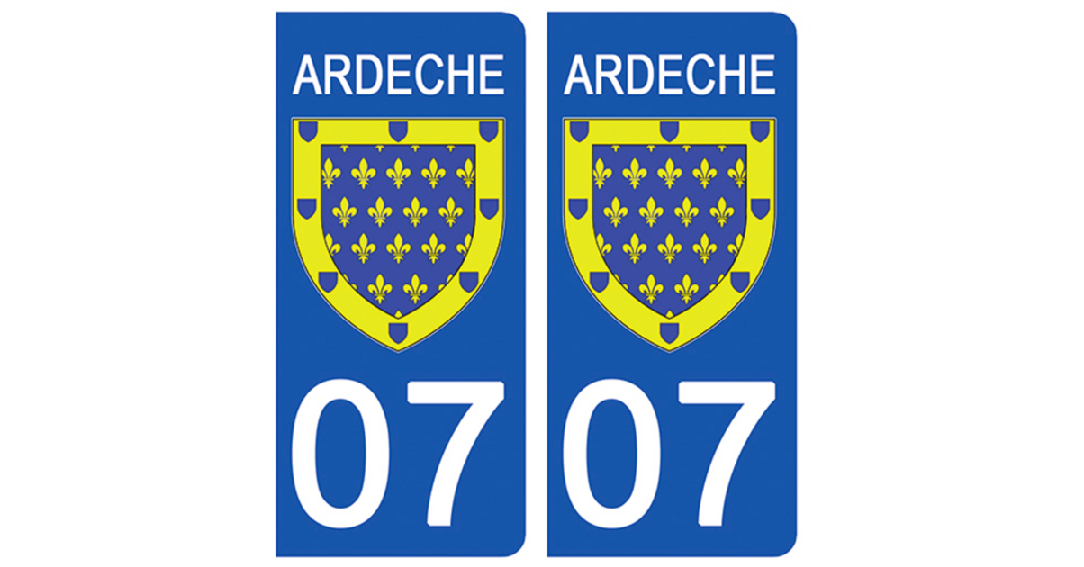 2 stickers pour plaque d'immatriculation Auto, 07 blason de l'Ardèche ...