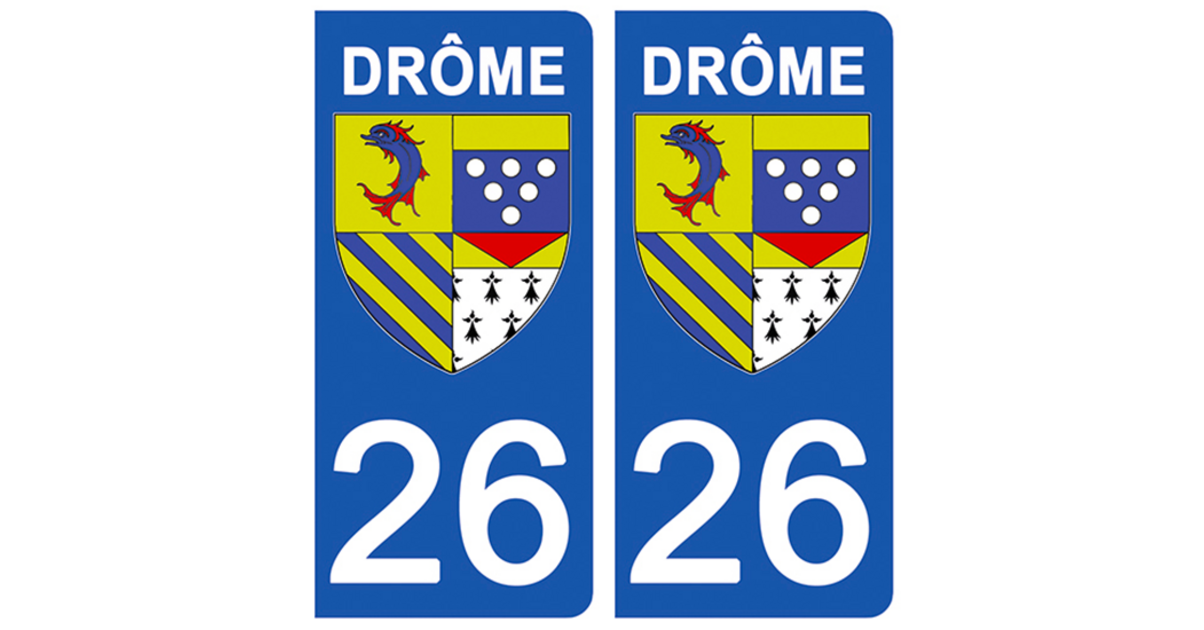 2 stickers pour plaque d'immatriculation Auto, 26 blason de la Drôme ...