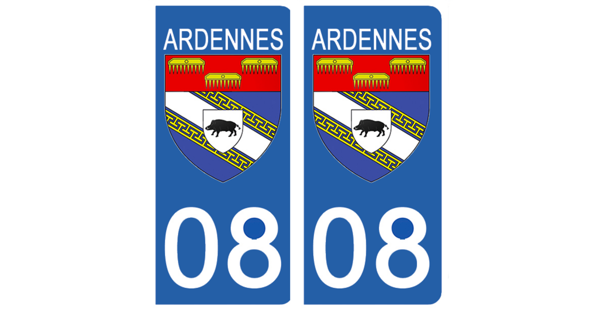 2 stickers pour plaque d'immatriculation Auto, 08 blason des Ardennes ...
