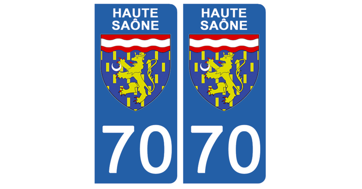2 stickers pour plaque d'immatriculation Auto, 70 blason de Haute Saône ...