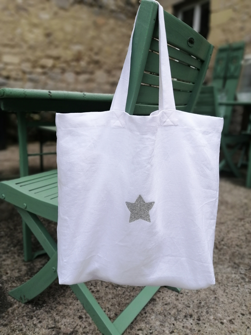Sac cabas en lin lavé motif étoile