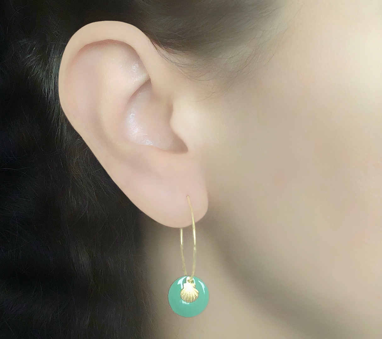 Boucles d'oreilles SENZELA créoles acier inoxydable or sequin émaillé ...