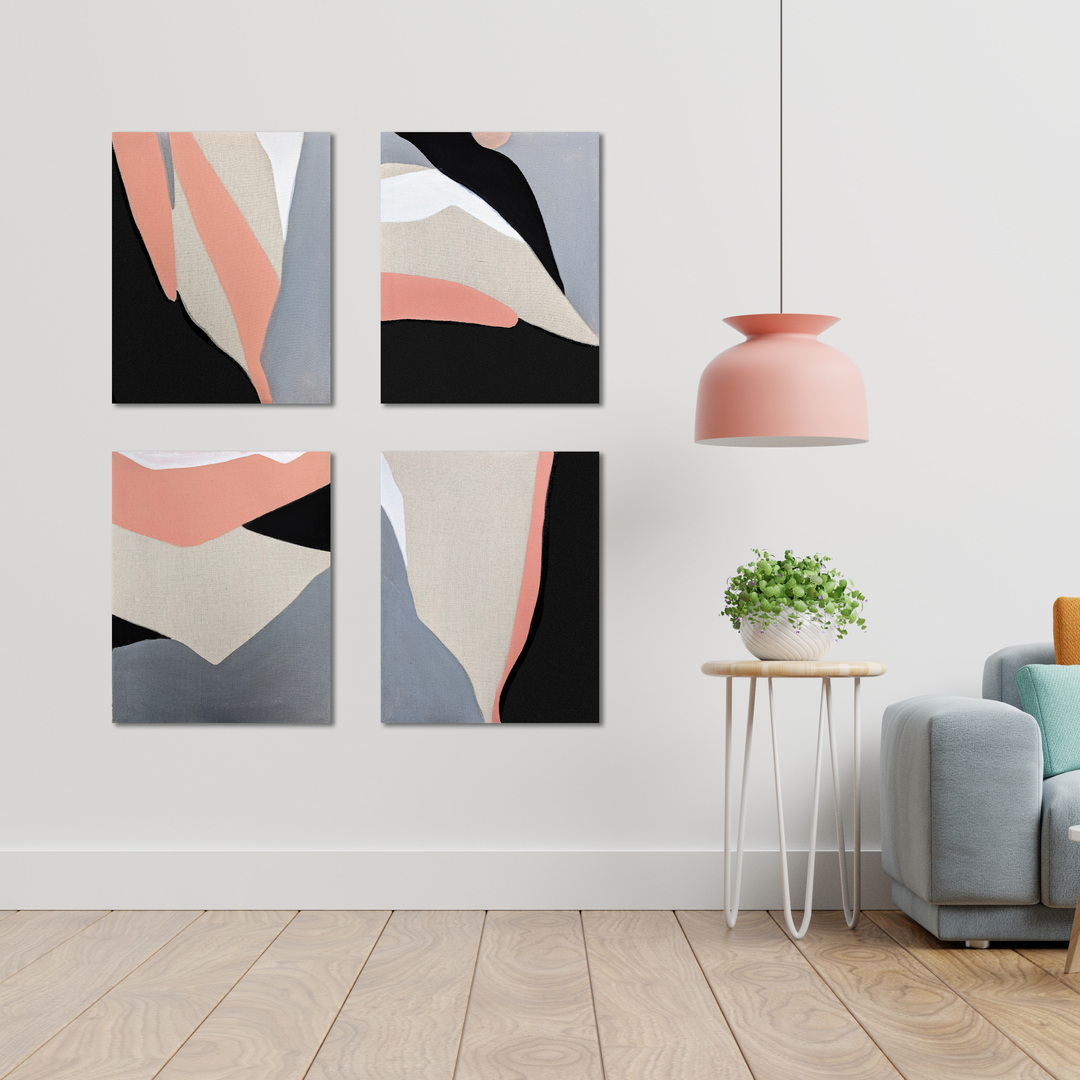 Ensemble de quatre tableaux contemporains (quadriptyque)