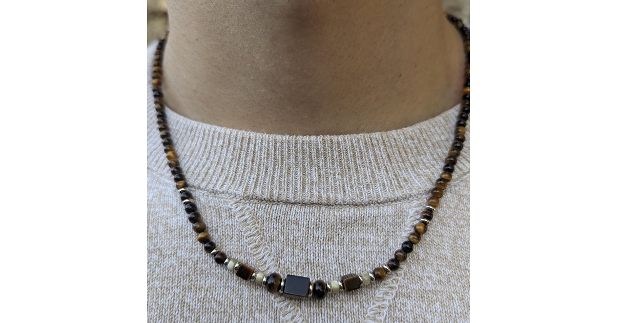 Collier mi-long Karl Oeil de tigre & Nacre - Colliers/mi-longs - Gatsby ...