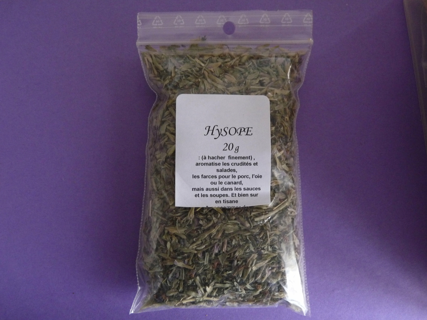 HYSOPE 20 g - utilisation :salade sauce soupes infusion