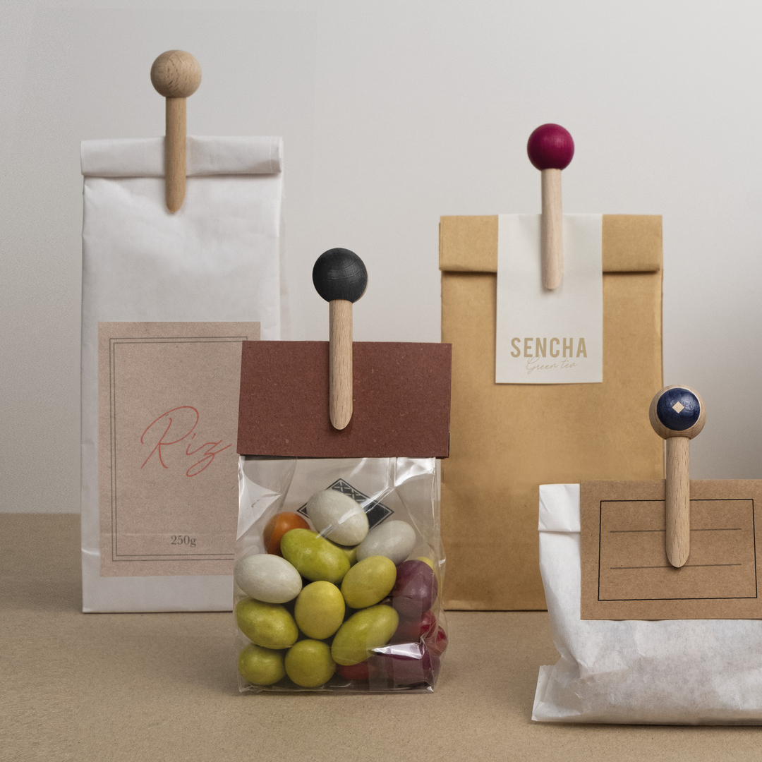 Boîte de 3 pinces à sachet en bois - noir - objets design en bois/pince ...