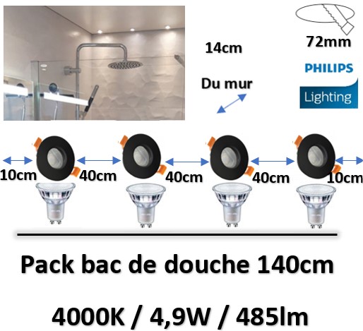 Spectrum - Spot LED IP65 pour douche + lampe 4,9W - Noir - 485lm ...