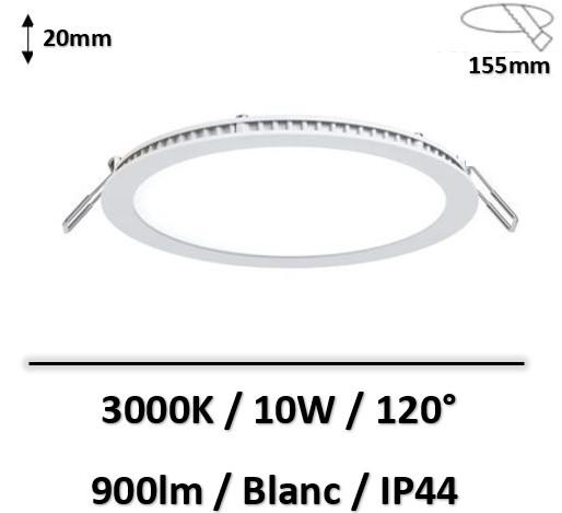 Lited - Downlight LED FLAT 10W - Blanc - 174mm - 3000K - IP44 - FLAT-10 ...