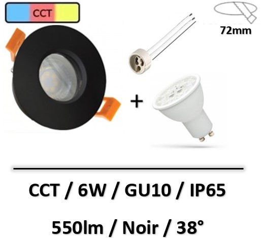 Icilux - Spot LED IP65 pour douche + lampe 6W - Noir - 550lm - CCT ...