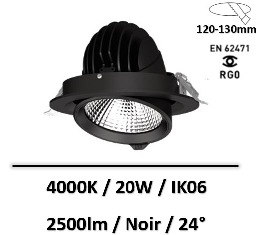 Lited - Downlight SNAIL 20W 145mm - Noir - 4000K - SNA20-003 - Spots ...