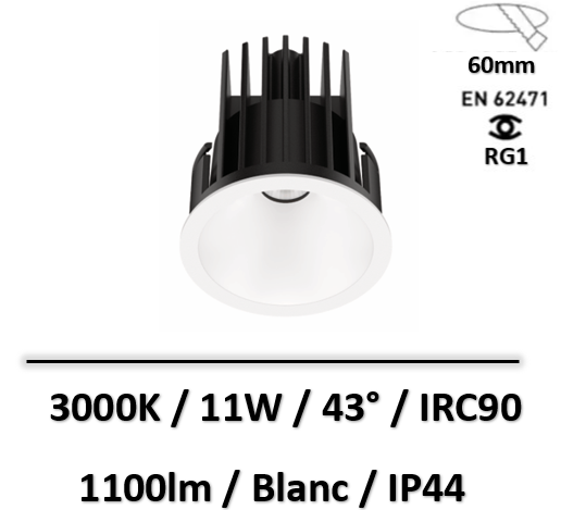 Lited - Downlight LED Fixe ROND LUCAS 11W 3000K - LUC60-001 - Spots LED ...