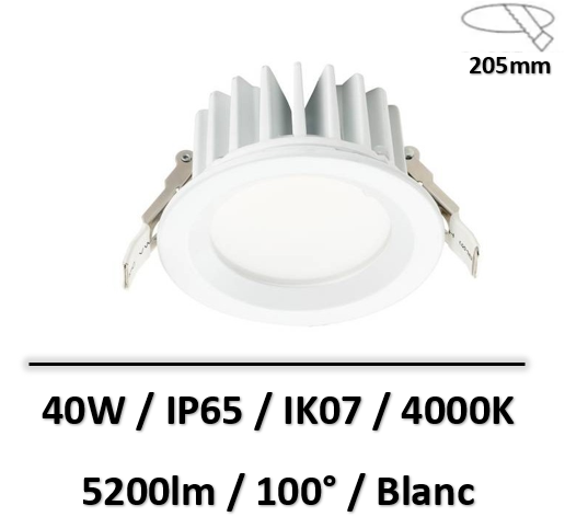 Electra - SUNK BLANC 40W 4000K-IP65-IK07-CLII 5200lm - 100° - 301658 ...