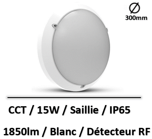 Miidex - LED Hublot Blanc + Détecteur RF Ø300 15W CCT - 100635 ...