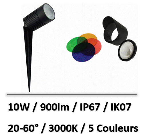 BF-LIGHT - Spot 10W sur piquet Noir IP67 - IK07 - Spike2W - Appliques ...