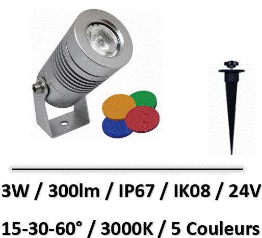 BF-LIGHT - Spot 3W sur piquet Noir IP67 - IK08 - BF-SL3DCW+BF100PIQ ...