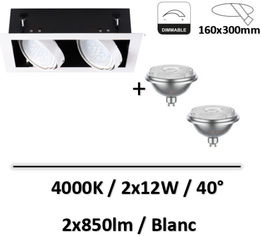 Kanlux - SPOT LED SMD CARRE ORIENTABLE 2x12W 4000K GU10 - BLANC - 32933 ...