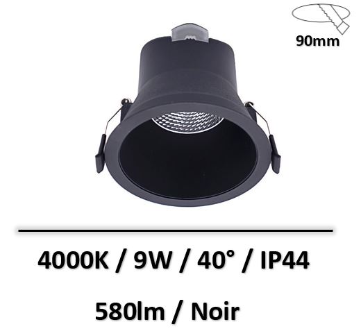Clareoligthing - Downlight LED Minray 9W IP44 - Noir - 103mm - 4000K ...