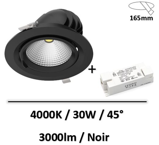 Clareoligthing - Downlight LED Downray 30W - Noir - basculant 45 ...